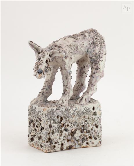 Ian Gregory | a grogged stoneware sculpture of a dog on a rectangular ...