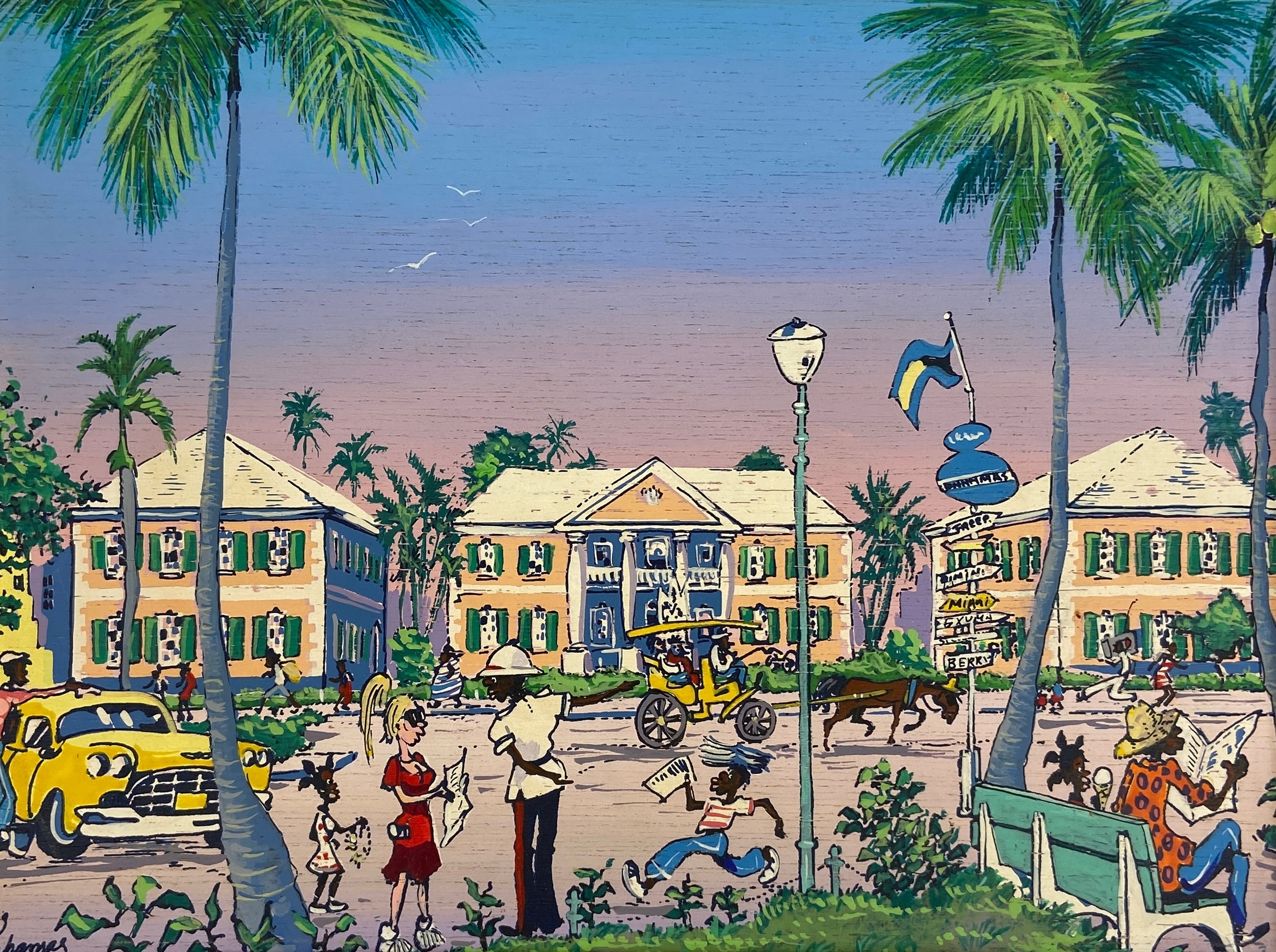John Lodi | street scene with figures Nassau, Bahamas | MutualArt