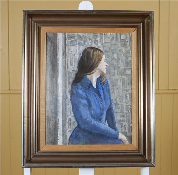 John Coyle | JOHN COYLE Pam in a Blue Dress Mixed media on board Signed ...