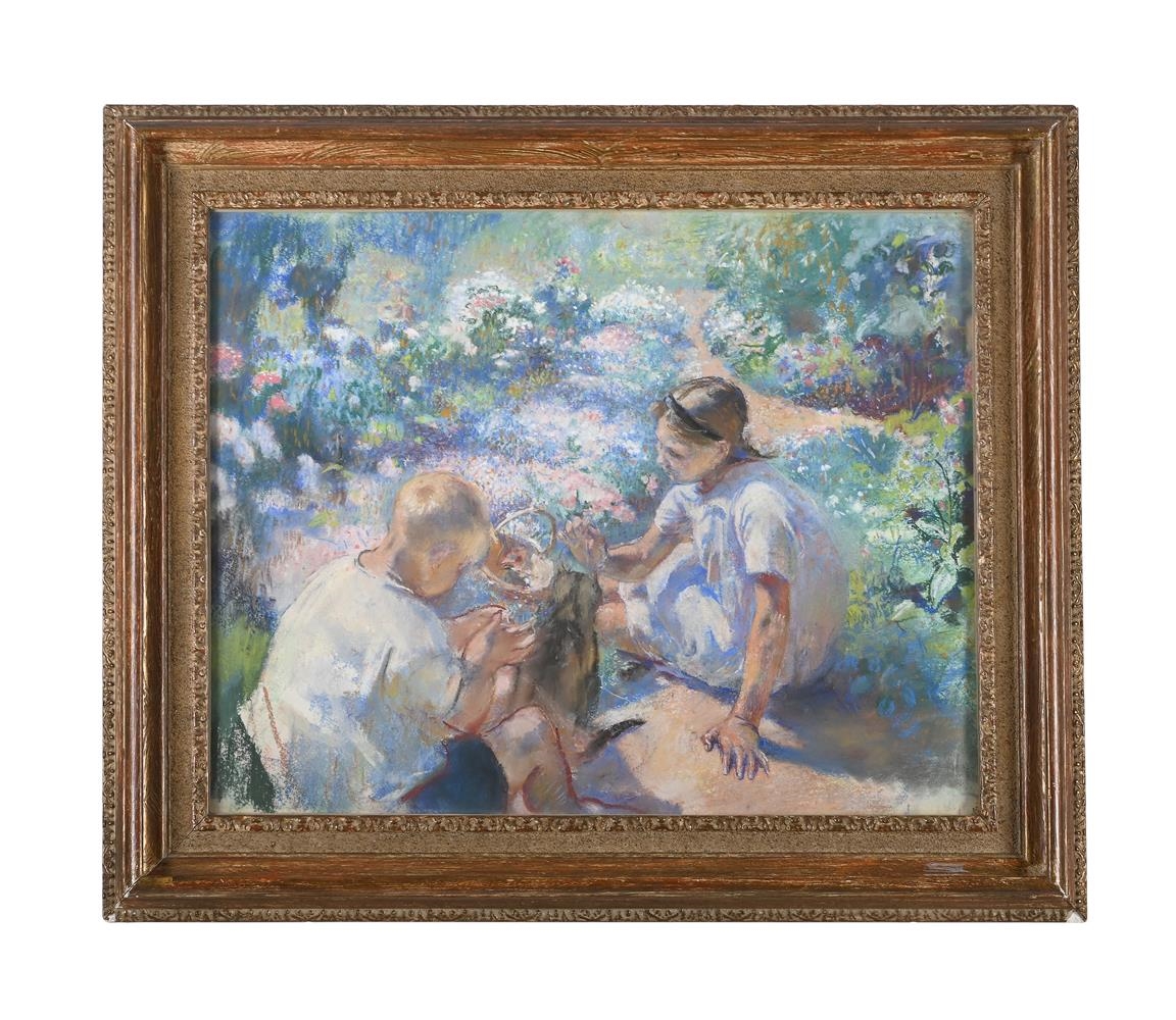 Jules René Hervé | CHILDREN PLAYING WITH A KITTEN AMONGST A GARDEN OF ...