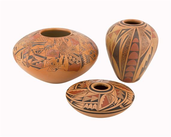 Gloria Kahe | Group of Three Hopi Pottery Vases | MutualArt