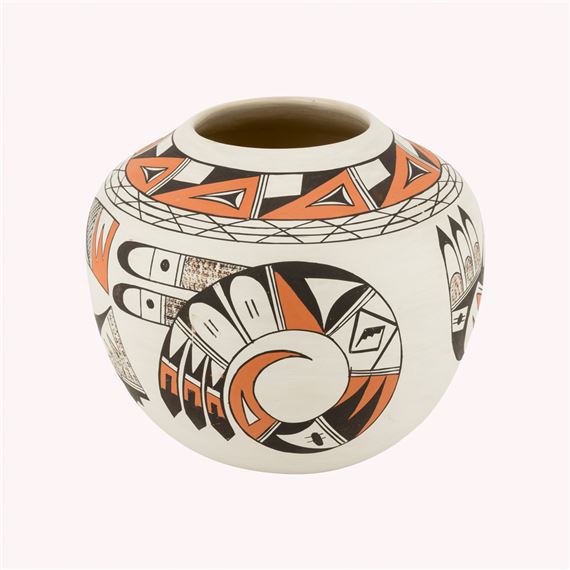Fawn Navasie | Large Hopi Pot having swirling Hopi bird design | MutualArt