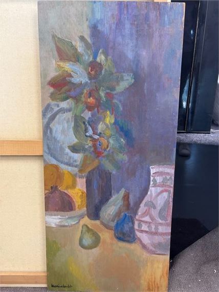 Marina Bardet | Still life with a bouquet of flowers in a vase, fruit ...