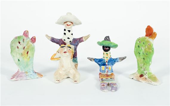 Ann Roberts Morley | 4 Ann Frantic Painted Ceramic Cowboys and Cacti ...