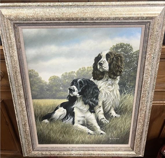Nigel Hemming | Gundogs in a field edged by trees | MutualArt