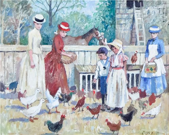 Tom Durkin | Tom Durkin (1928-1990) - Oil painting - Group of ladies ...