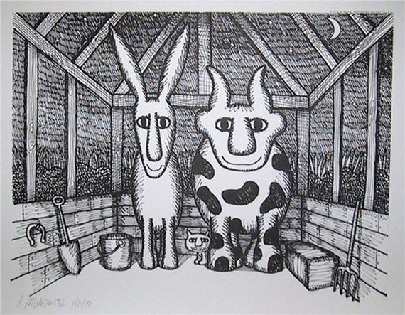Kenneth Munowitz | Animals in Barn at Night (1976) | MutualArt
