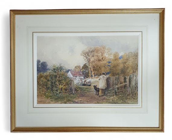 Josiah Wood Whymper | A 19th Century Watercolour of cattle feeding with ...