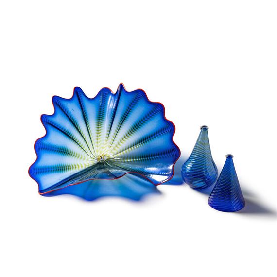 Dale Chihuly | 3 Persian Blue elements with orange lip wraps (1998 ...