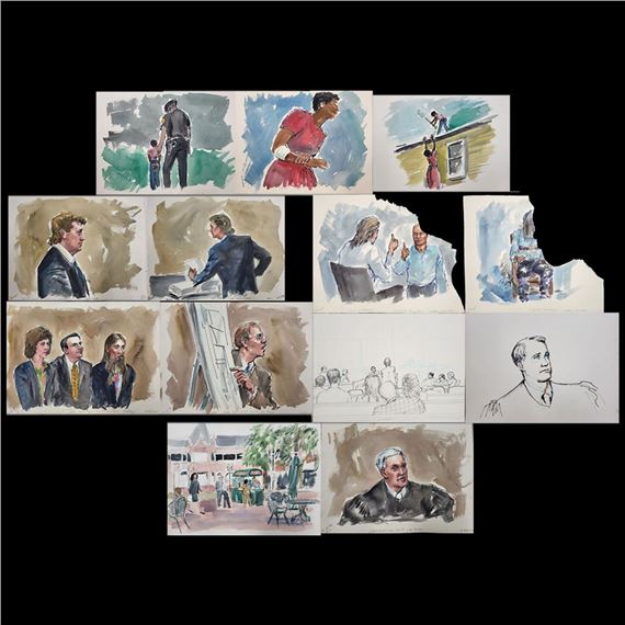 Barbara Maxwell | Set Of 13 Watercolor Courtroom, Narrative ...