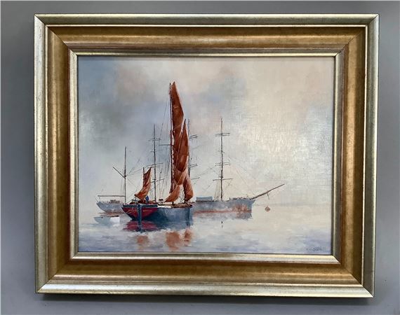 Alan Stark | three sailing ships at anchor in calm waters | Artwork ...
