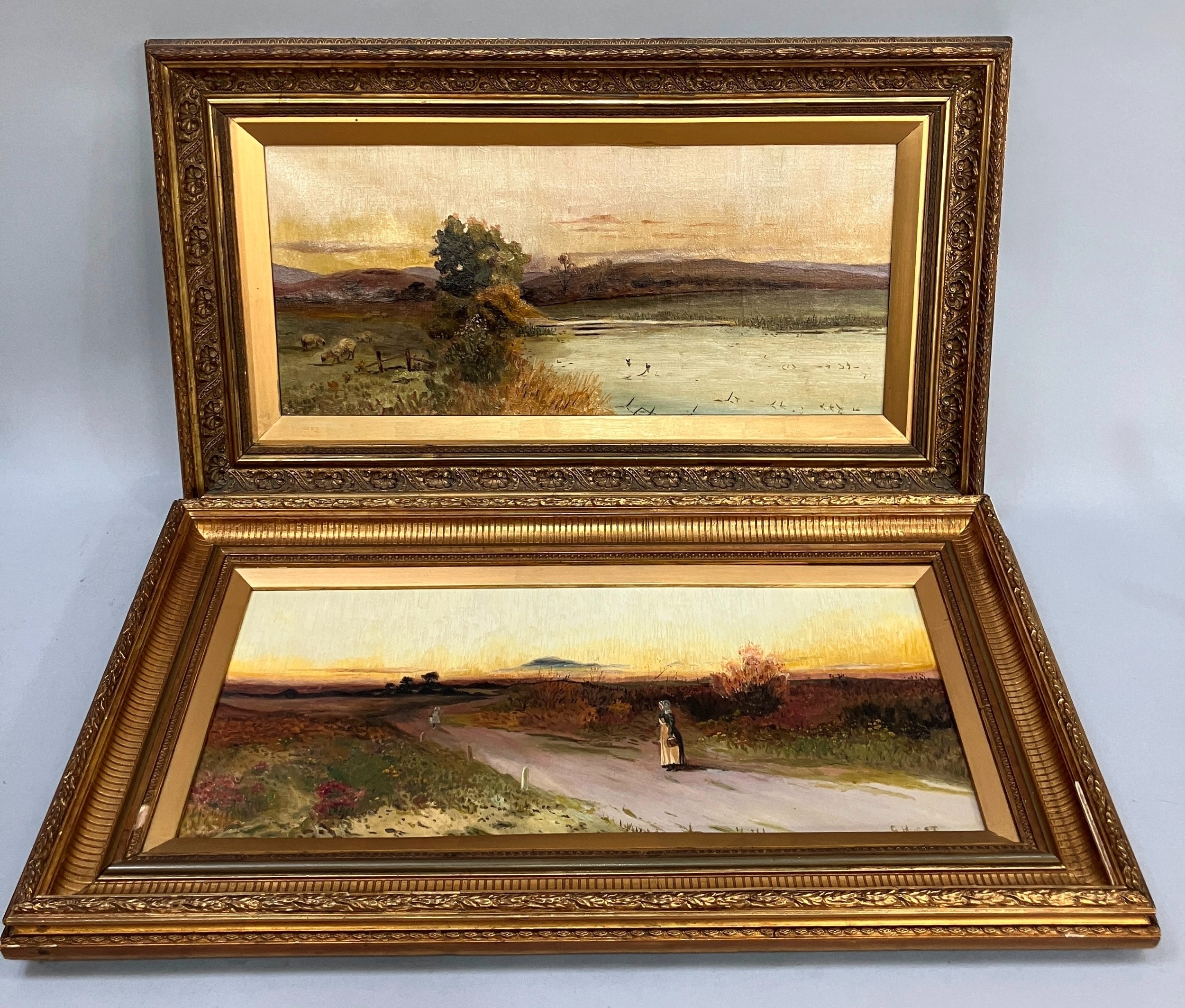 G Hurst | early 20th century landscape with mother and child on a ...