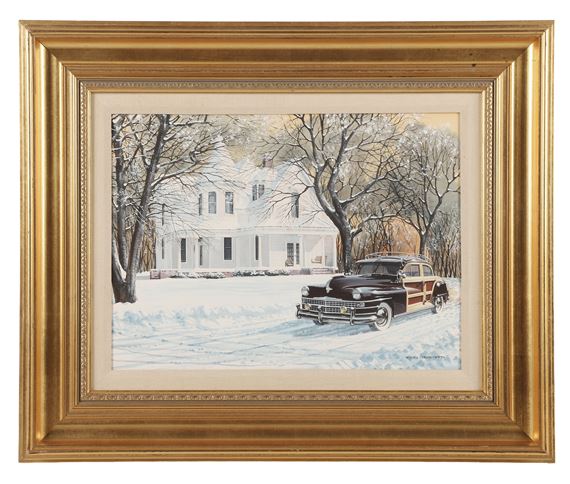Ken Eberts | depicting the classic car in a snowy landscape, gouache on ...