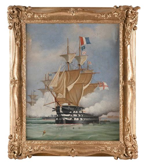 British School, 19th Century | Naval battle with a British three-decker ...