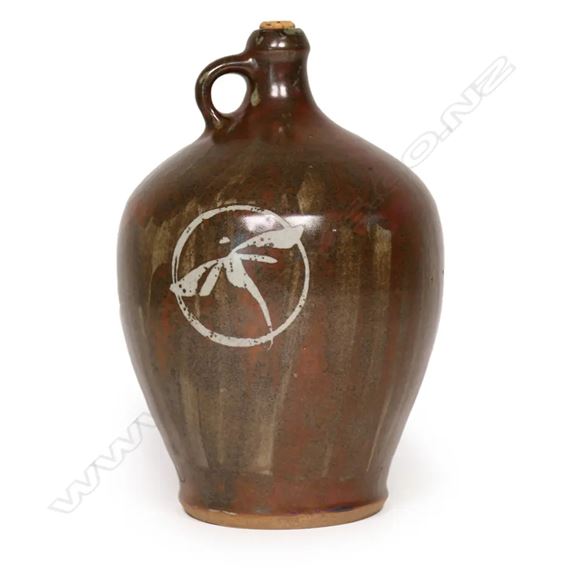 Paul Fisher | pottery flask with wax resist cartouche decoration ...