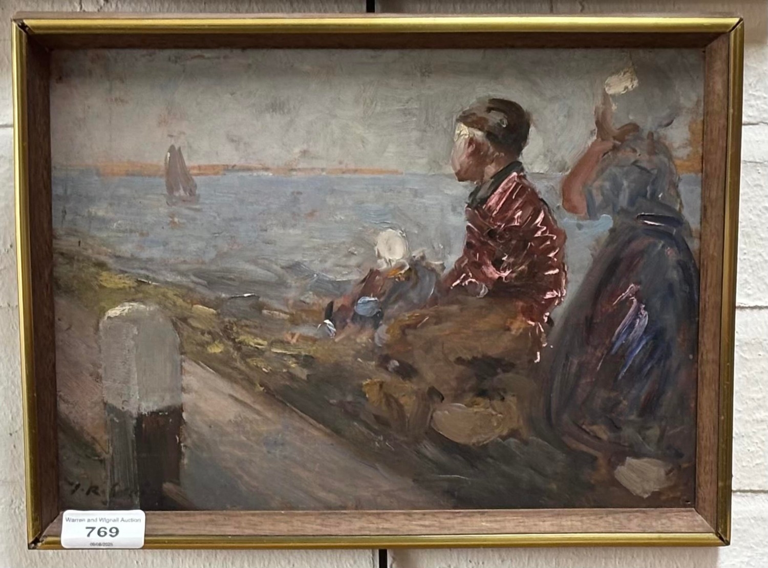 John Russell Greig | coastal scene with children and boat | MutualArt