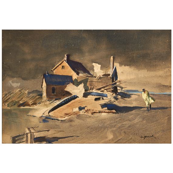 Loran Wilford | A Figure Walking on the Beach at Nighttime | MutualArt