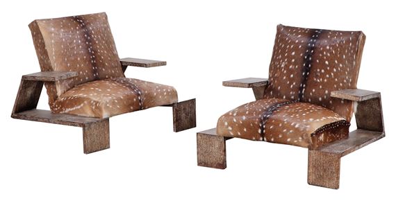 Jean-Michel Frank | Pair of cerused oak and deer hide arm chairs ...