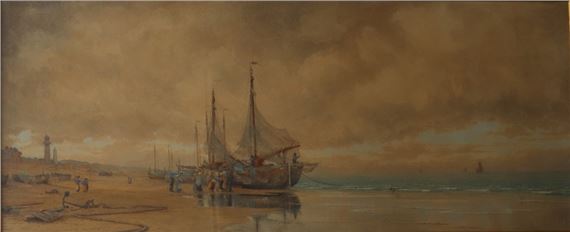 Albert Ernest Markes | Fishing boats beached at Scheveningen | MutualArt