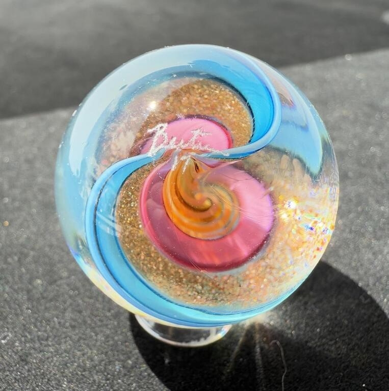 Geoffrey Beetem | Ribbon Lutz Art Glass Marble (2017) | MutualArt