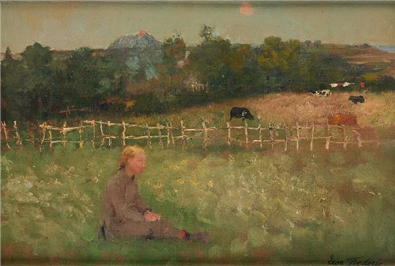 Léon Frédéric | Jeune fille dans un pré. (1941) | MutualArt
