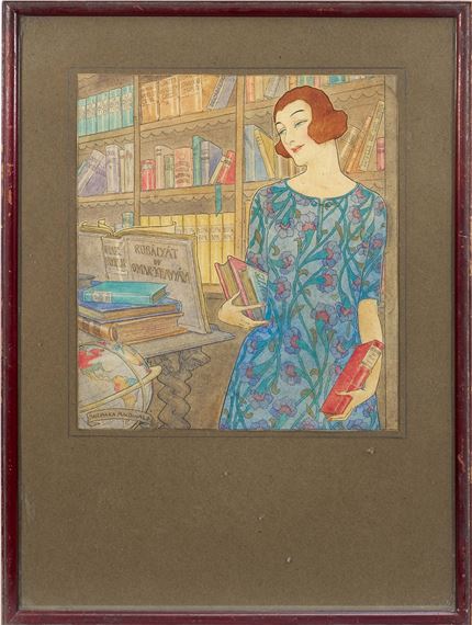 Barbara Macdonald | 1920s library interior with figure (1920s) | MutualArt
