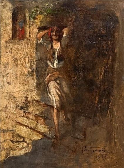 Piero Todeschini | Gypsy Maiden Carrying a Basket of Flowers on Her ...