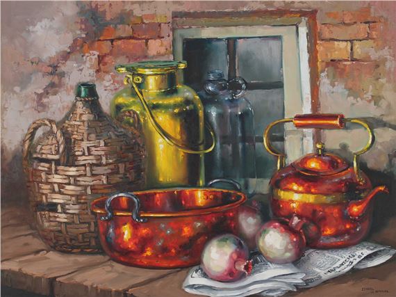 Isabel le Roux | Still Life with Copperware Vessels and Pomegranates ...