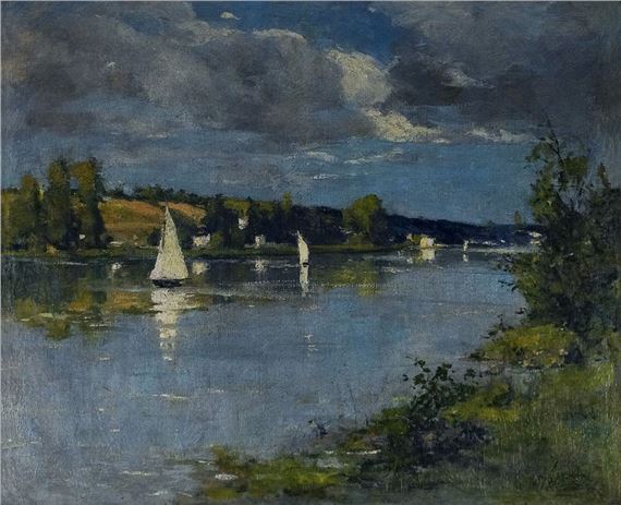 Raymond Wintz | PAISAJE FLUVIAL CON VELEROS | MutualArt