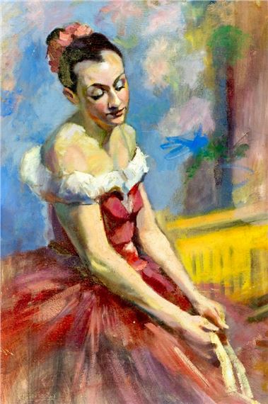 John Reilly | Portrait of Woman in Red Dress | MutualArt