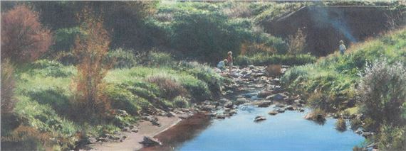 Michael Challen | CHILDREN PLAYING BY THE CREEK | MutualArt
