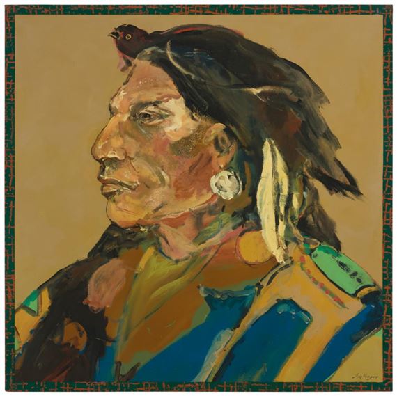 Ira Yeager | Portrait of a Native American man with a black bird ...