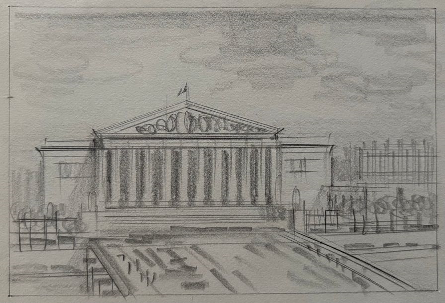 Albert Decaris | Pencil drawing of the National Assembly | MutualArt