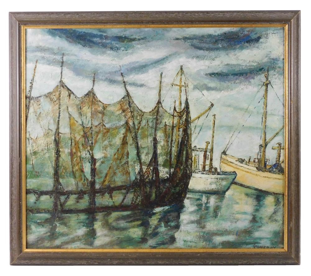 Florence W. Pomeroy | Fruit basket in front of window; fishing scene ...