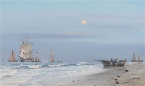 Andrej Tron | Coastal view with fishermen dragging the catch ashore ...