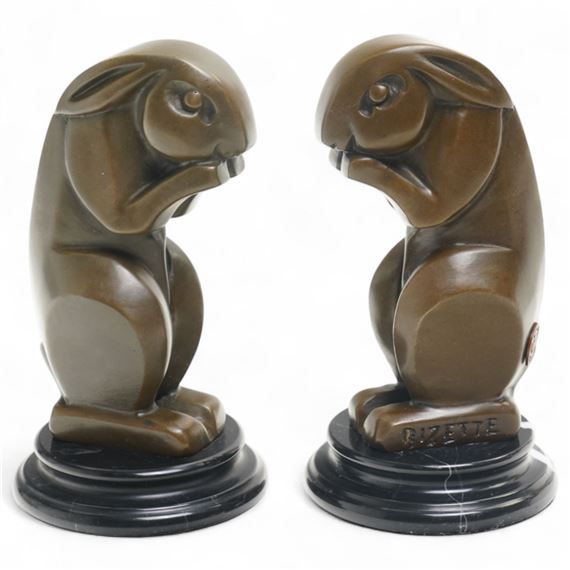 Andre Bizette-Lindet | Pair of Art Deco style bronze rabbits | MutualArt