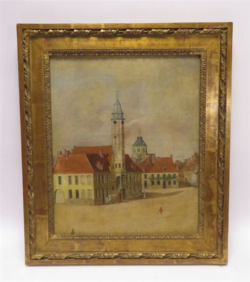 British School, 19th Century | Village square animated with characters ...