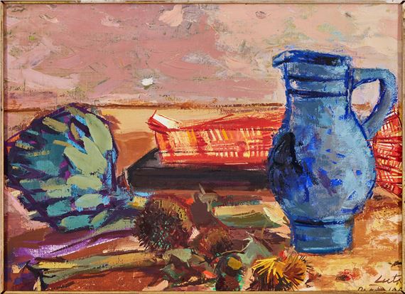 Karin Luts | Stilleben, blå kanna och tistlar (1950) | MutualArt