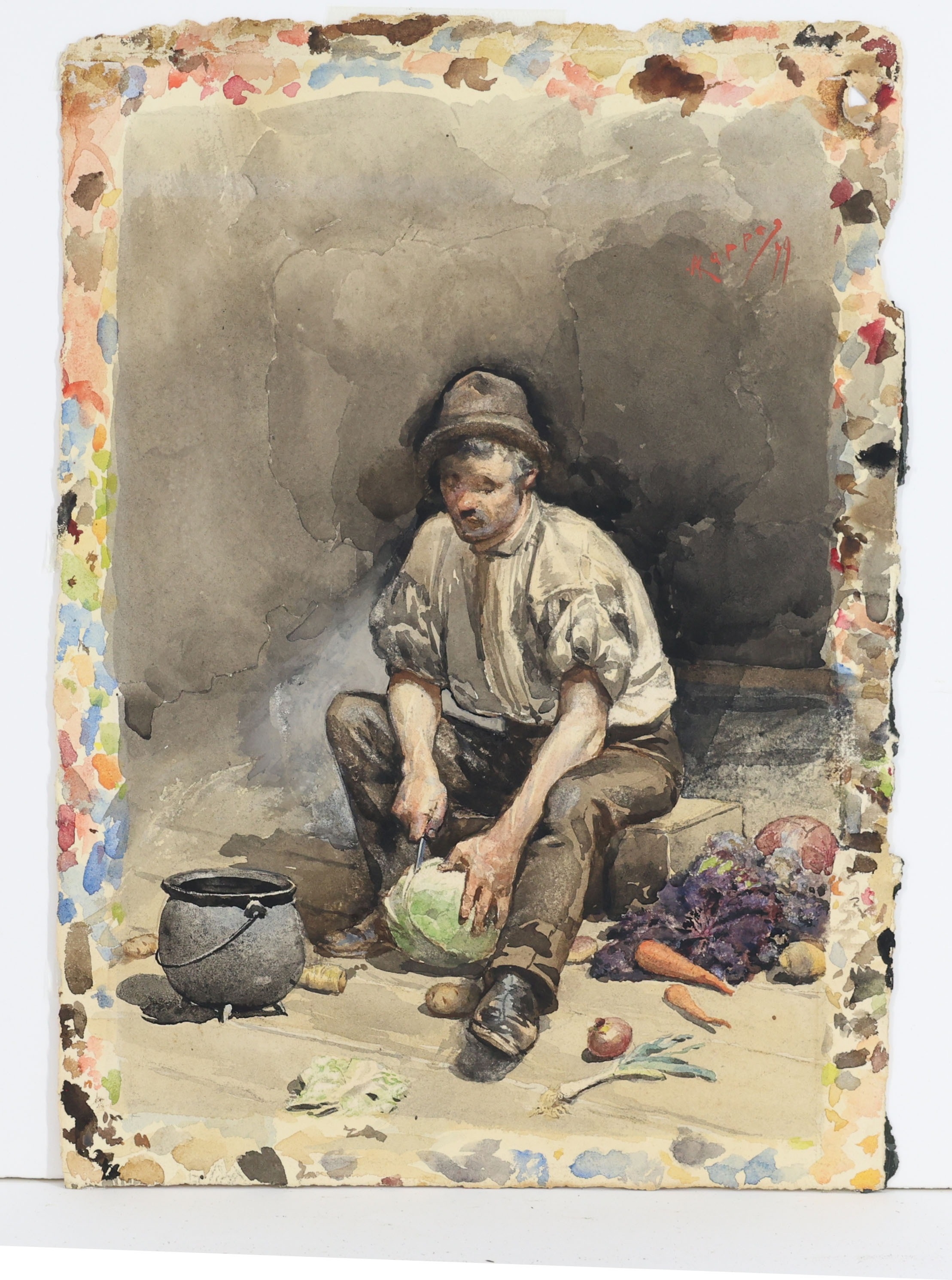 Alfred Kappes | Realist genre scene of a man seated preparing ...