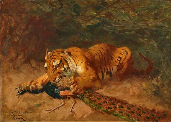 Gustave Surand | Tiger and peacock | MutualArt