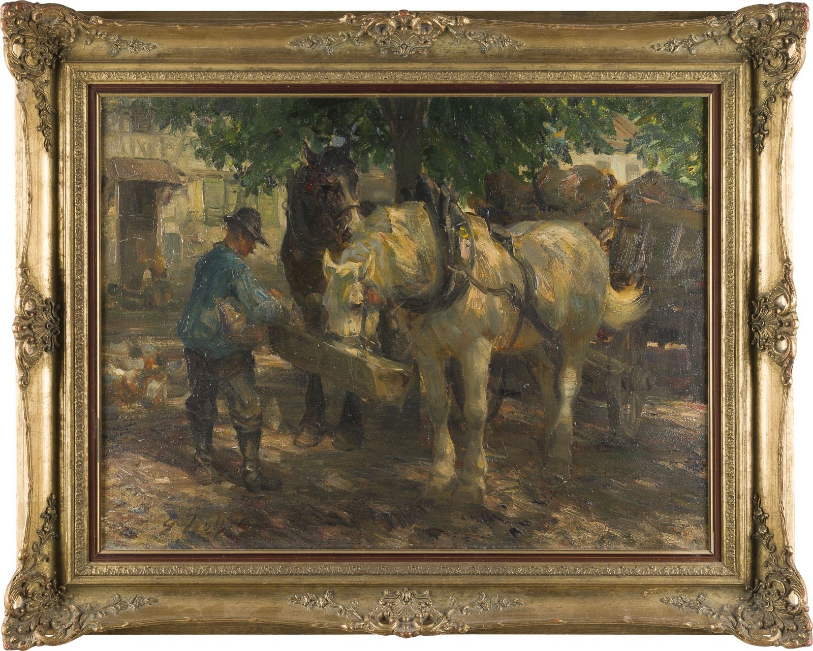 Georg Wolf | PEASANT HARNESSING HORSES | MutualArt