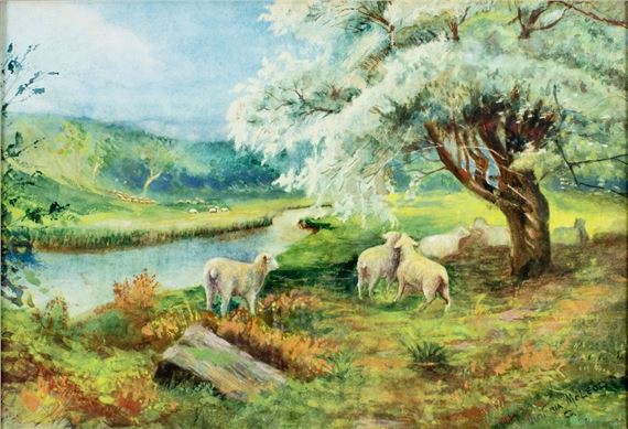 Victoria McLeod | Landscape with Flock of Sheep (Early 20th Century ...