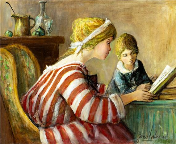 Jacques Lalande | Mother and Girl Reading | MutualArt