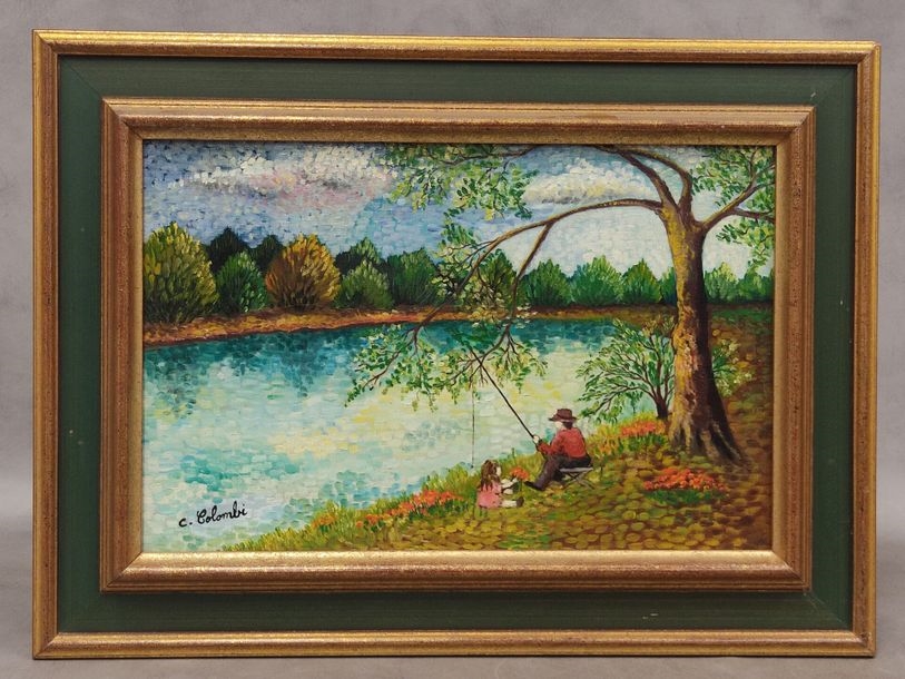 Claudine Colombi | Fisherman and his daughter by the pond | MutualArt