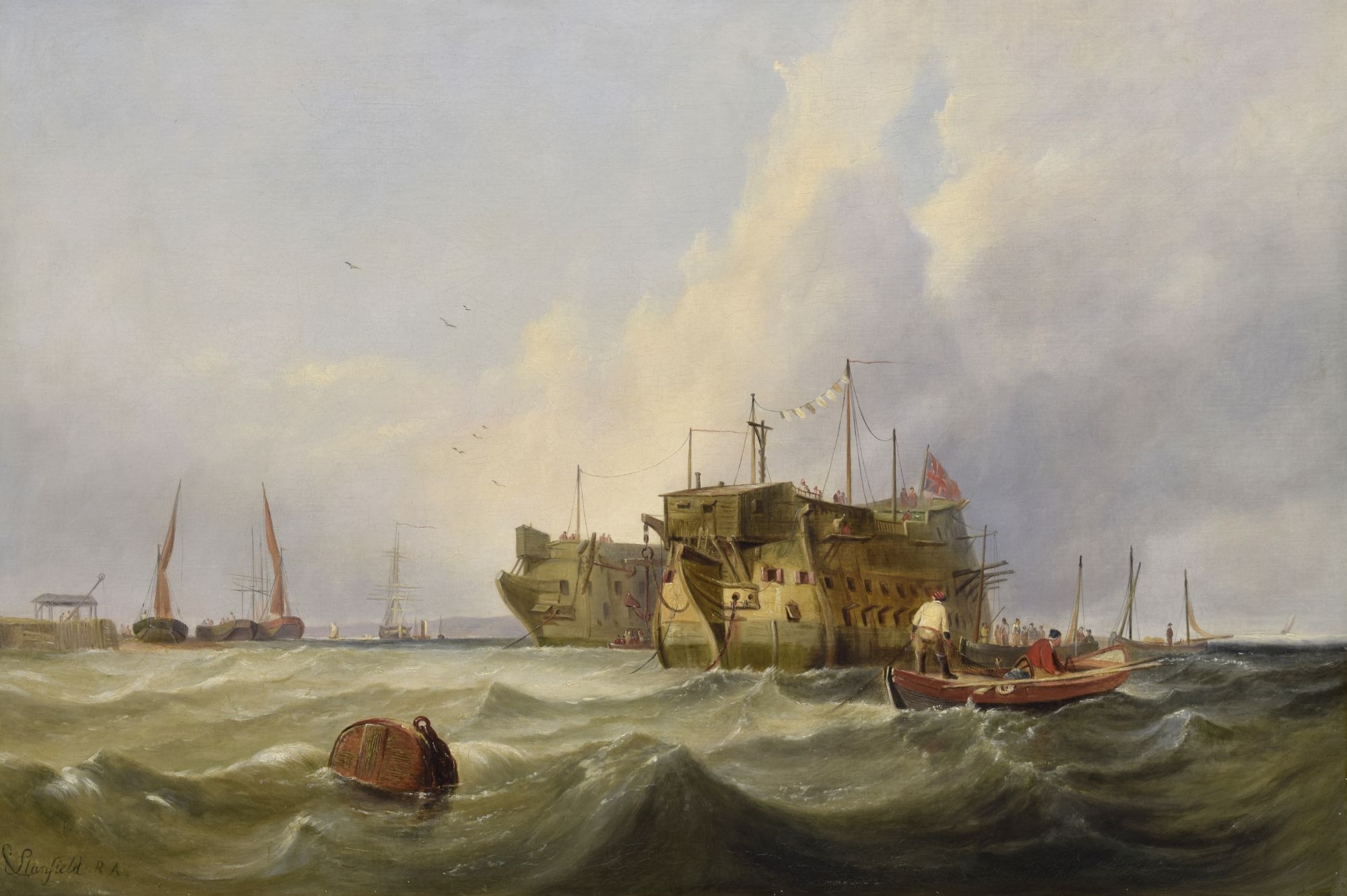 Clarkson Frederick Stanfield | Maritime scene, 'Prison hulks on the ...