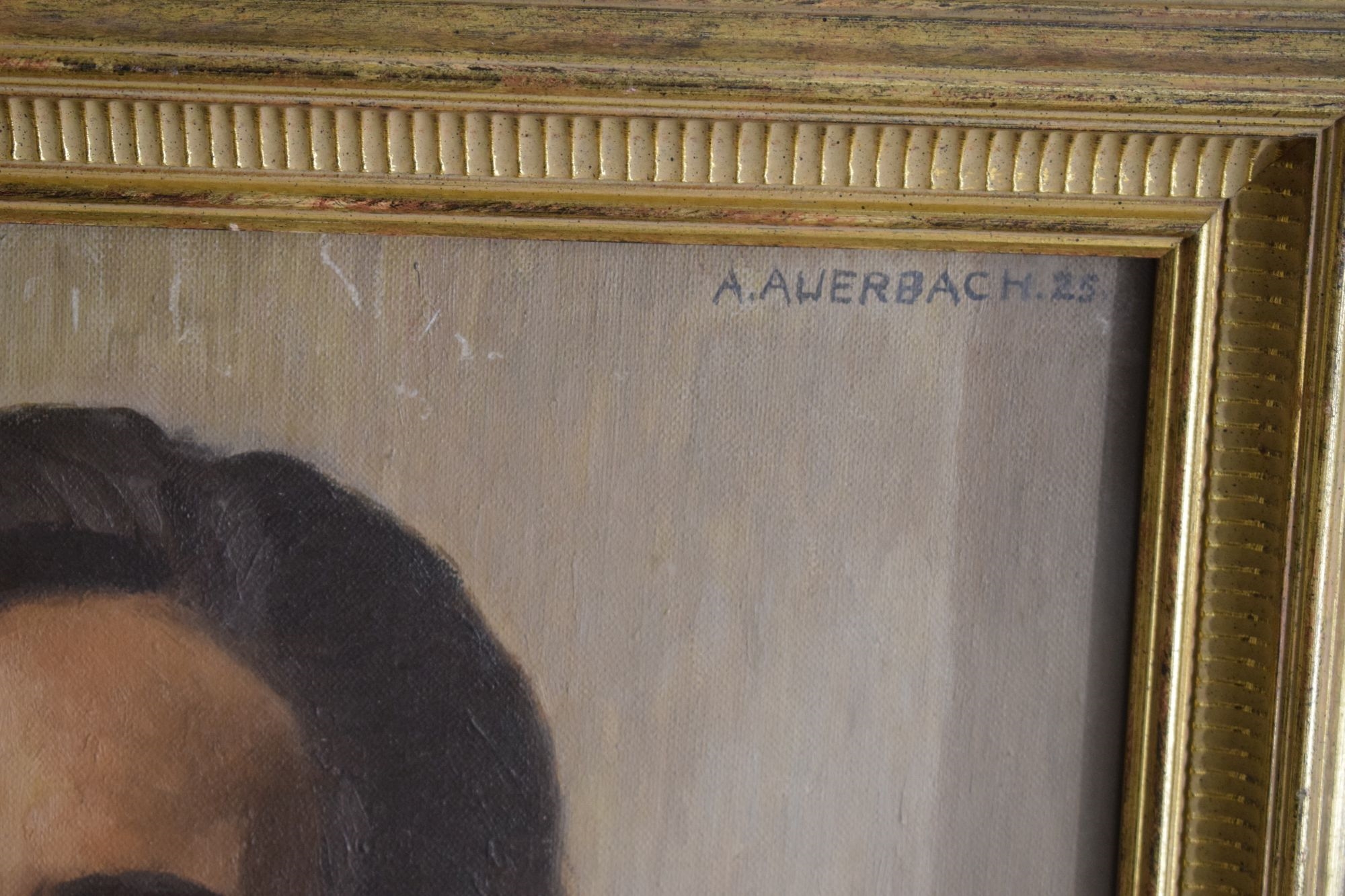 Arnold Auerbach | Portrait of a lady in a yellow and blue striped ...