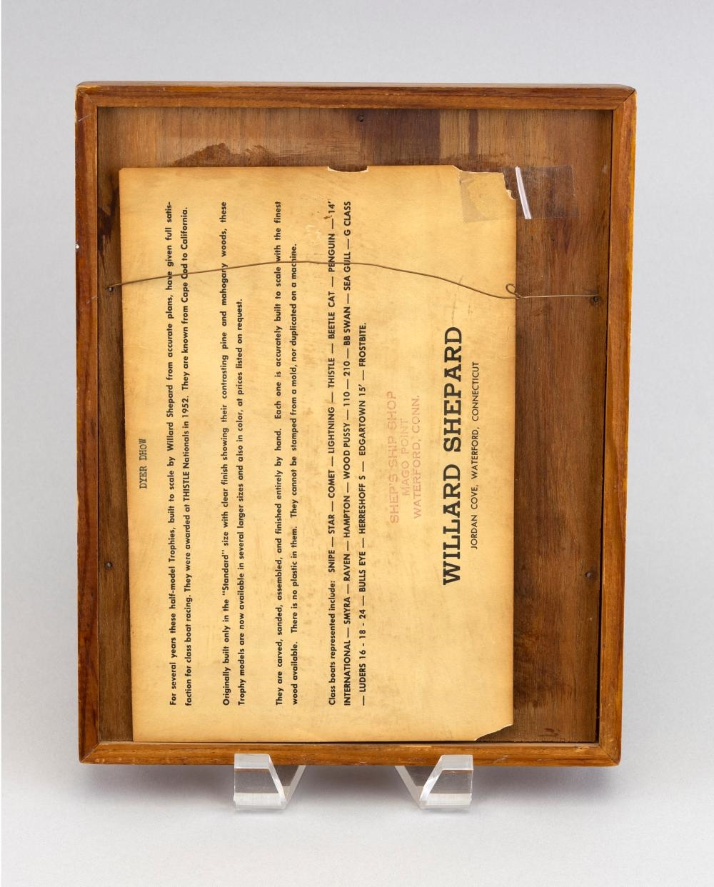 Willard Shepard | MOUNTED HALF MODEL OF A DYER DHOW SAILBOAT (1912 ...