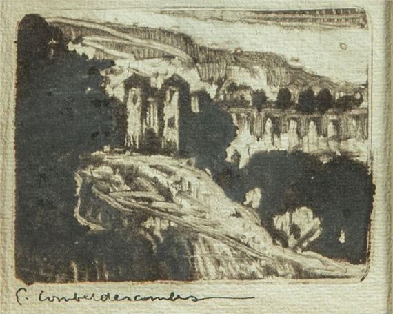 Pierre Combet-Descombes | Landscape with church and bridge | MutualArt