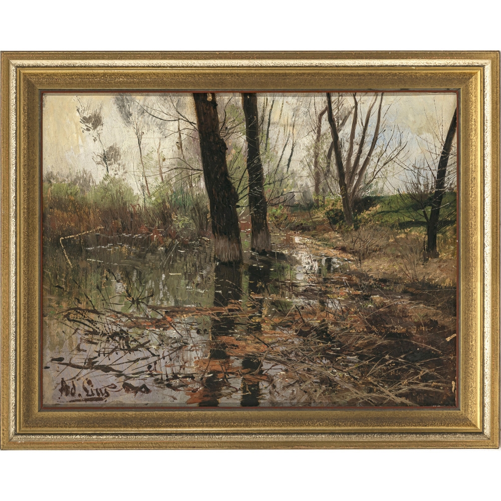 Adolf Lins | Autumnal pond landscape | MutualArt