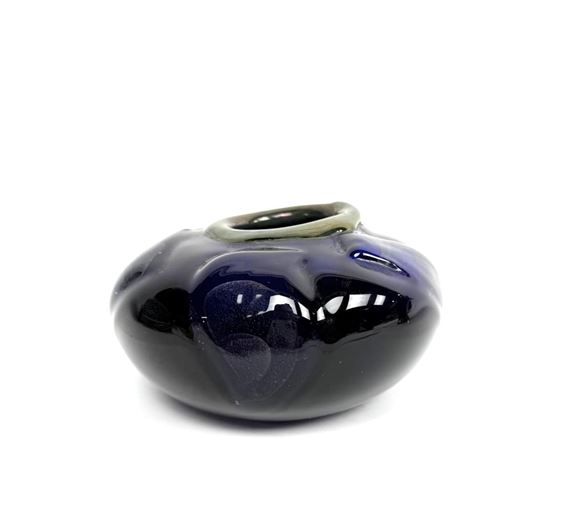 Colin Heaney | Cobalt Iridescent Art Glass Squat Vase (1994) | MutualArt